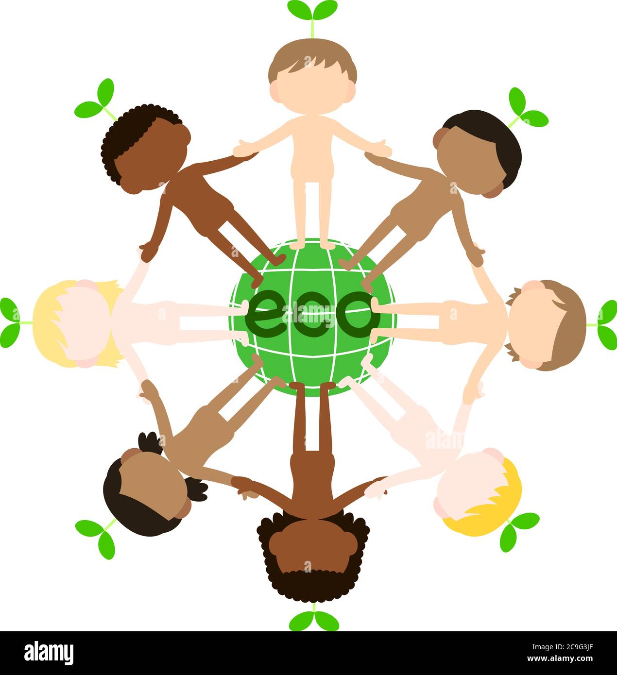 This is a illustration of Faceless children surrounding the earth Stock ...