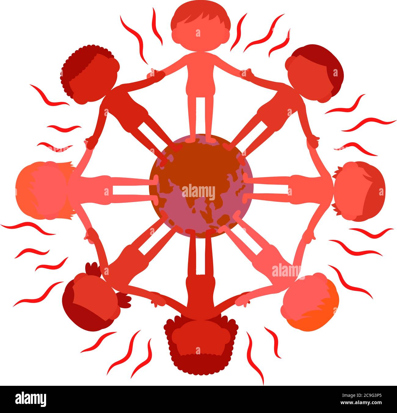 This is a illustration of Faceless children surrounding the earth Stock ...