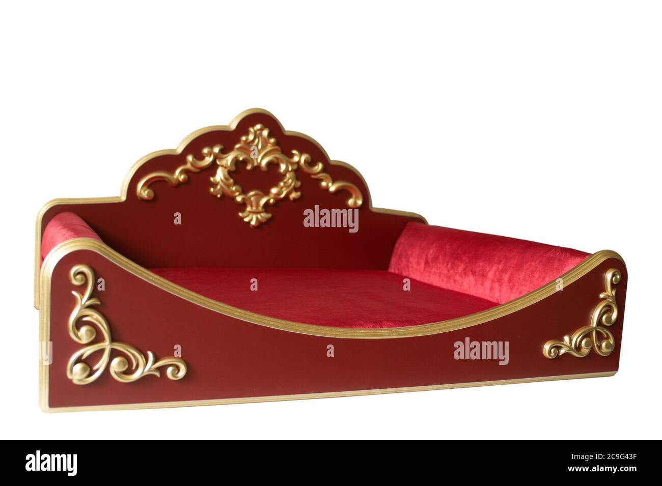 Royal red velvet soft pillow for placing crown isolated on a white ...