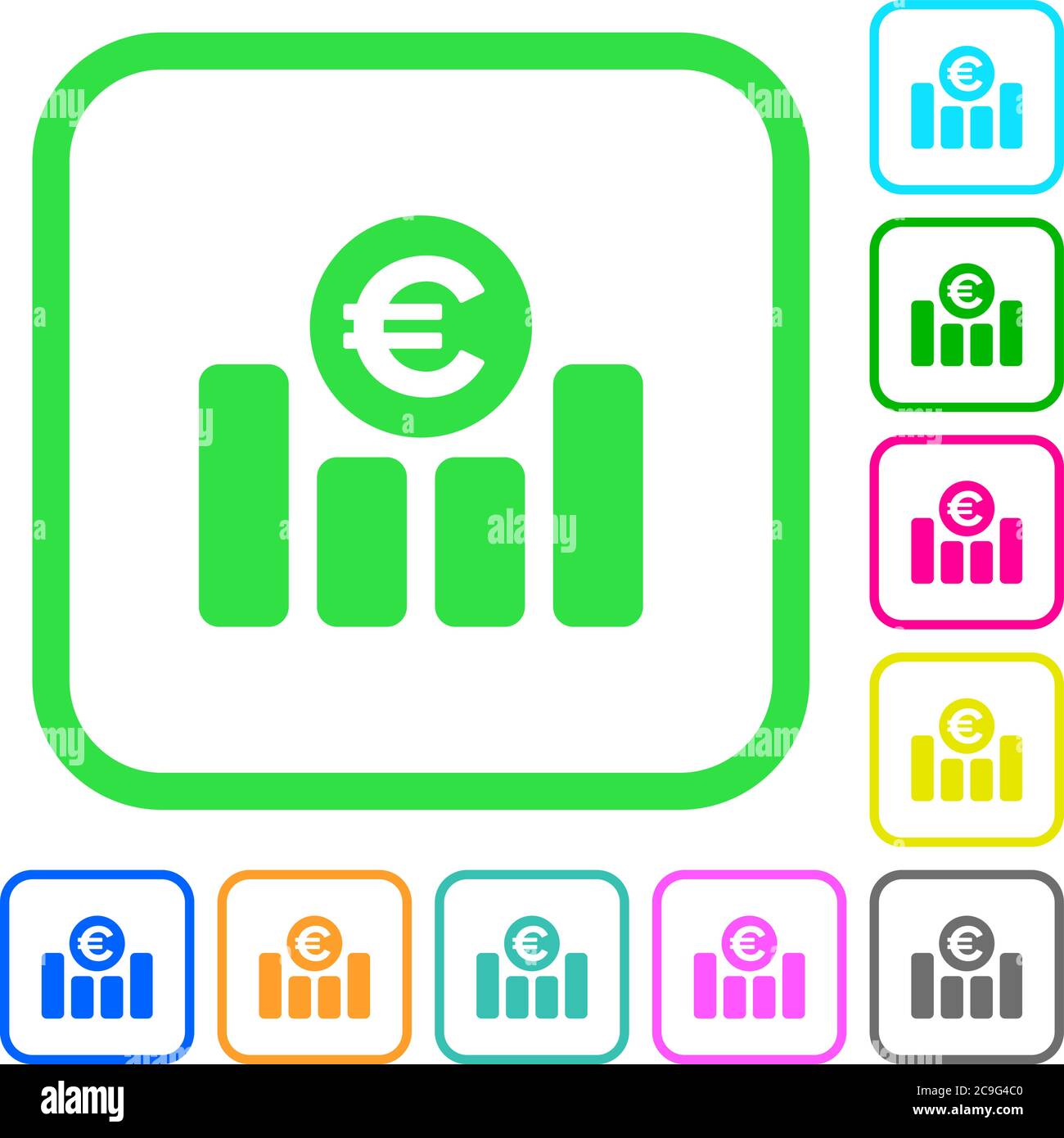 Euro financial graph vivid colored flat icons in curved borders on ...