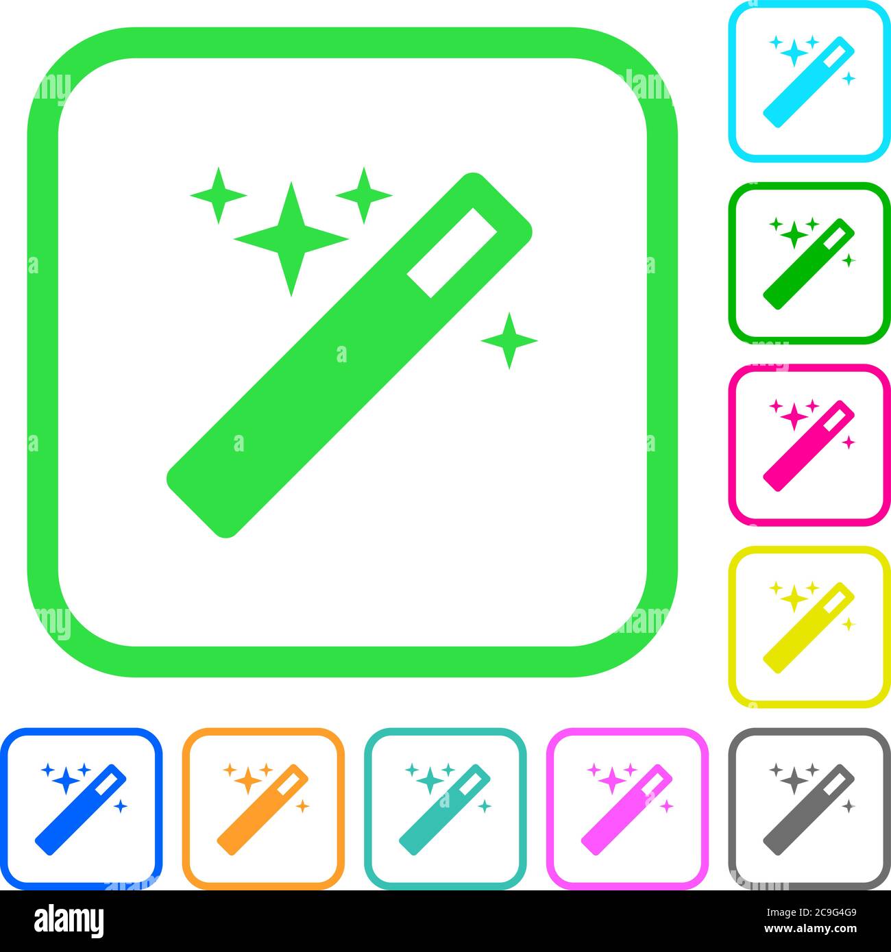 Magic wand vivid colored flat icons in curved borders on white ...