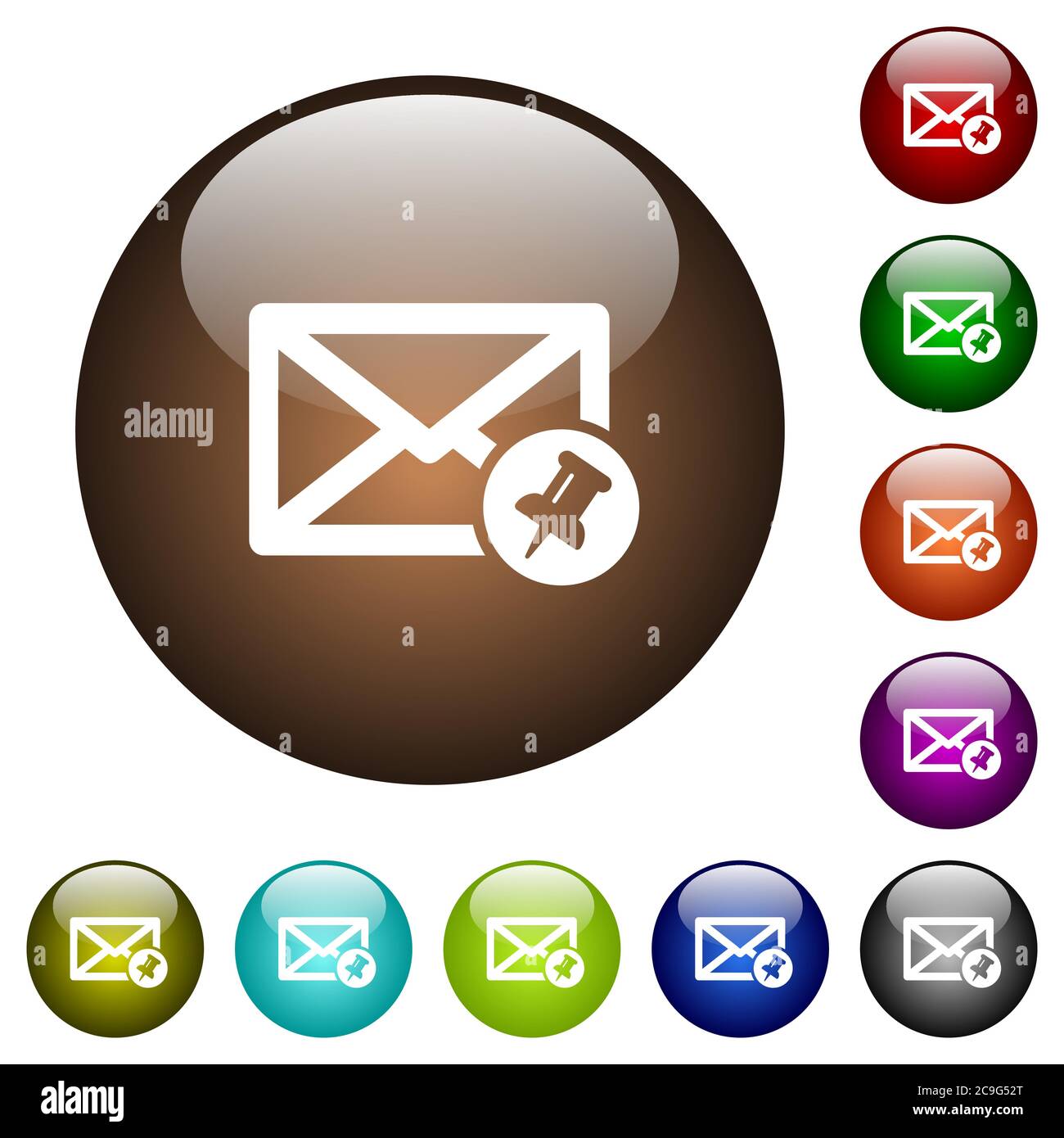 Pin mail white icons on round color glass buttons Stock Vector Image ...