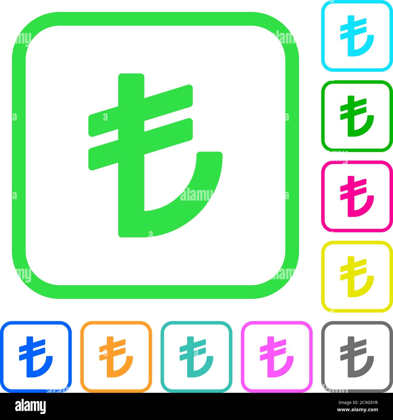 Turkish Lira sign vivid colored flat icons in curved borders on white ...