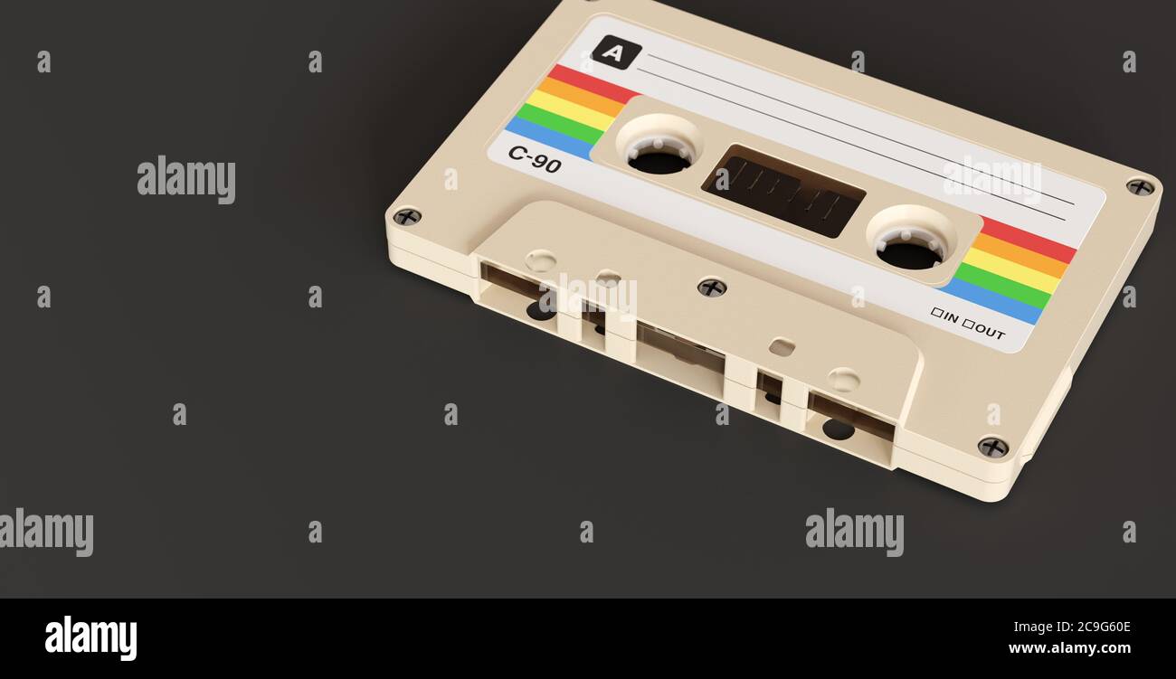 White cassette tape banner with blank label Stock Photo - Alamy