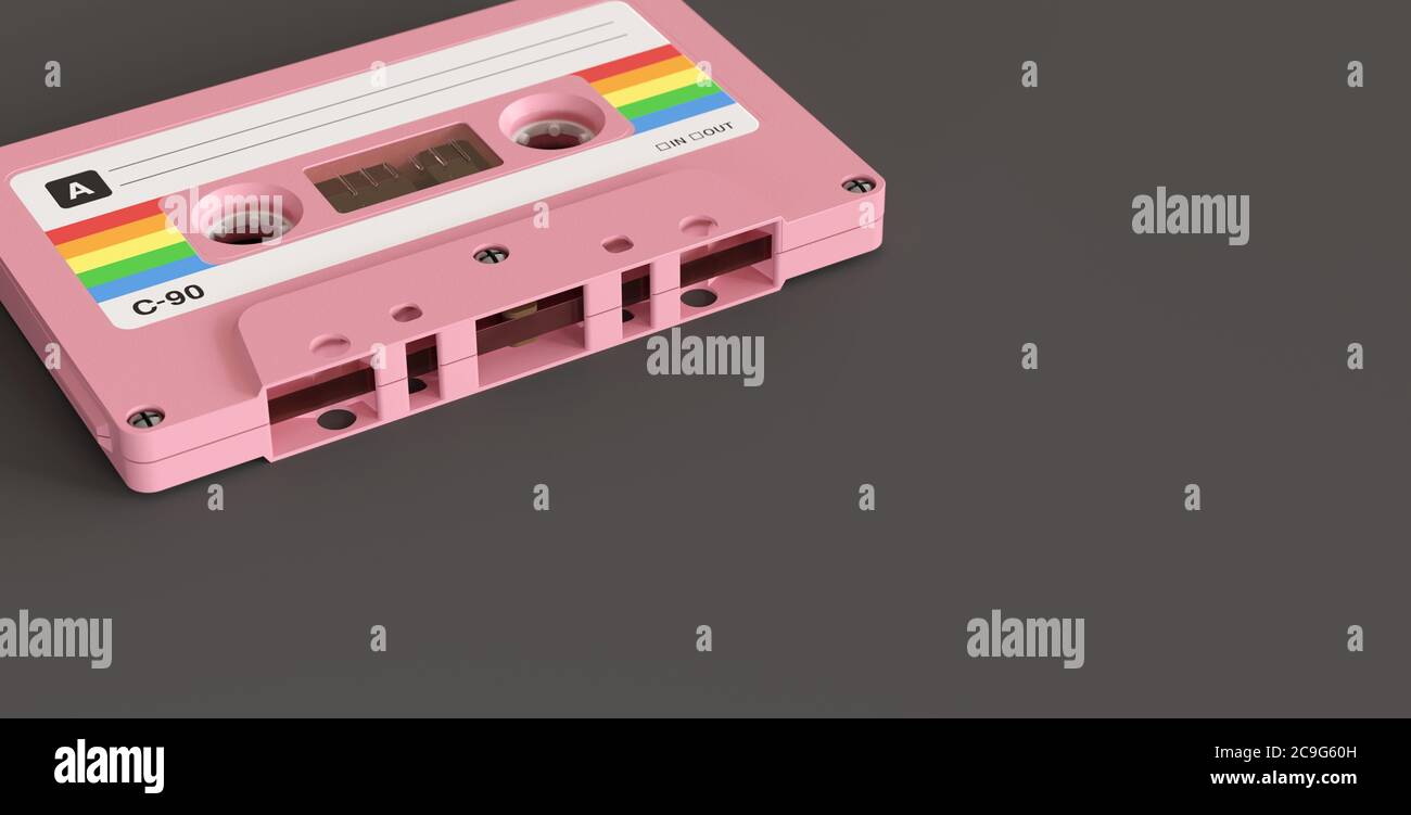 Pink cassette tape banner with blank label Stock Photo - Alamy