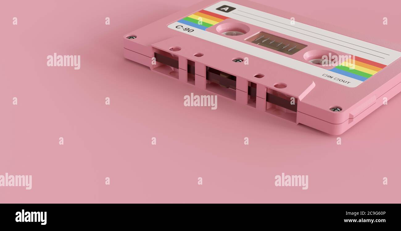 Pink cassette tape banner with blank label Stock Photo - Alamy