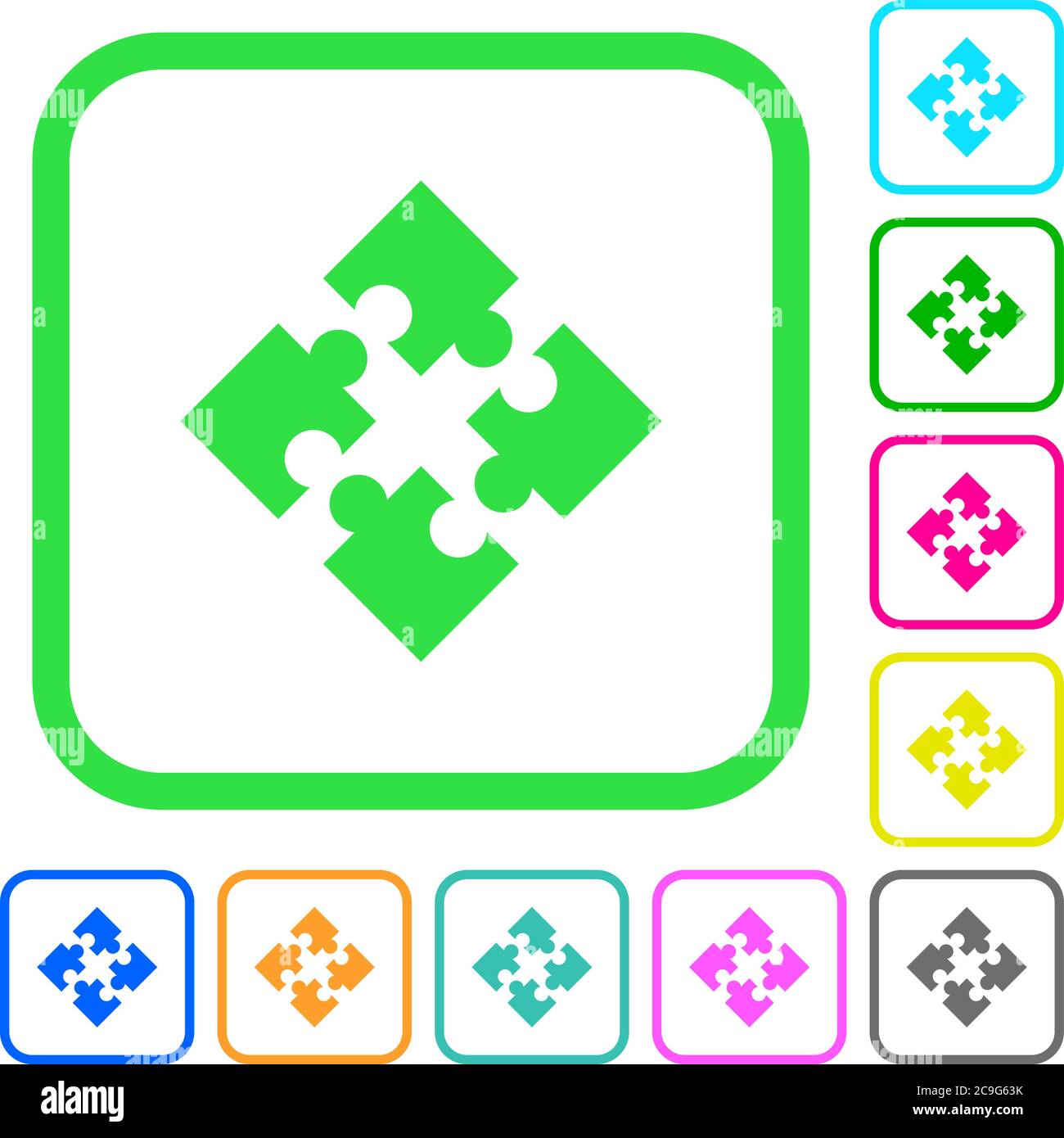 Modules vivid colored flat icons in curved borders on white background ...