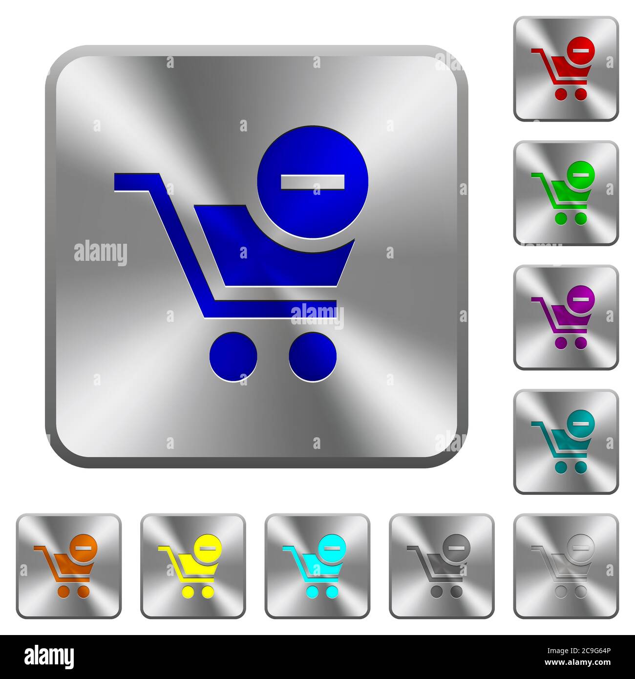 Remove item from cart engraved icons on rounded square glossy steel ...