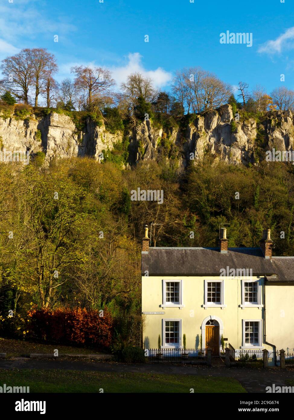 Limestone cliffs at Matlock Bath a village in the Derbyshire Peak ...