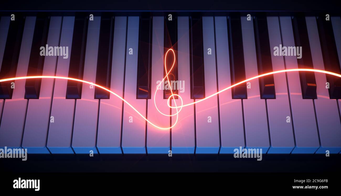 Luminous treble clef on piano keys Stock Photo - Alamy