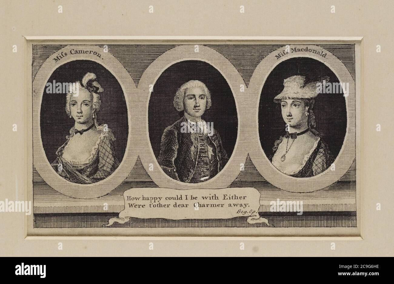 Jacobite broadside - Prince Charles Edward Stuart with Miss Cameron and Miss Macdonald Stock ...