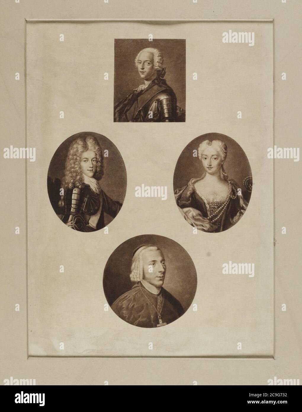 Jacobite broadside - Portrait of Prince James, his wife and two sons ...