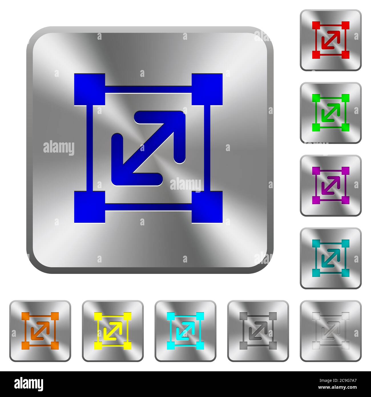 Resize element engraved icons on rounded square glossy steel buttons ...