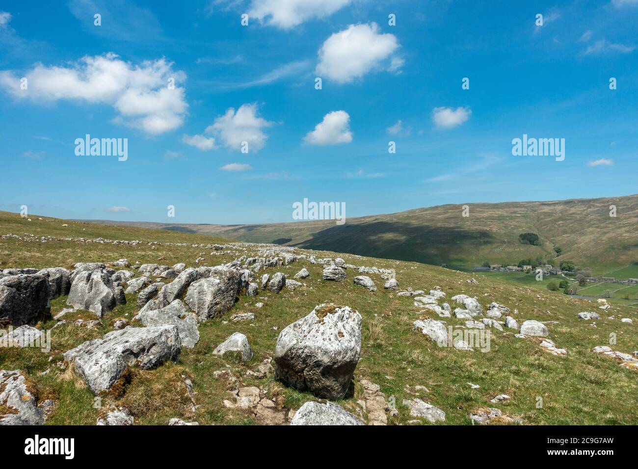 Stunning views over limestone pavement to Halton Gill at the head of ...