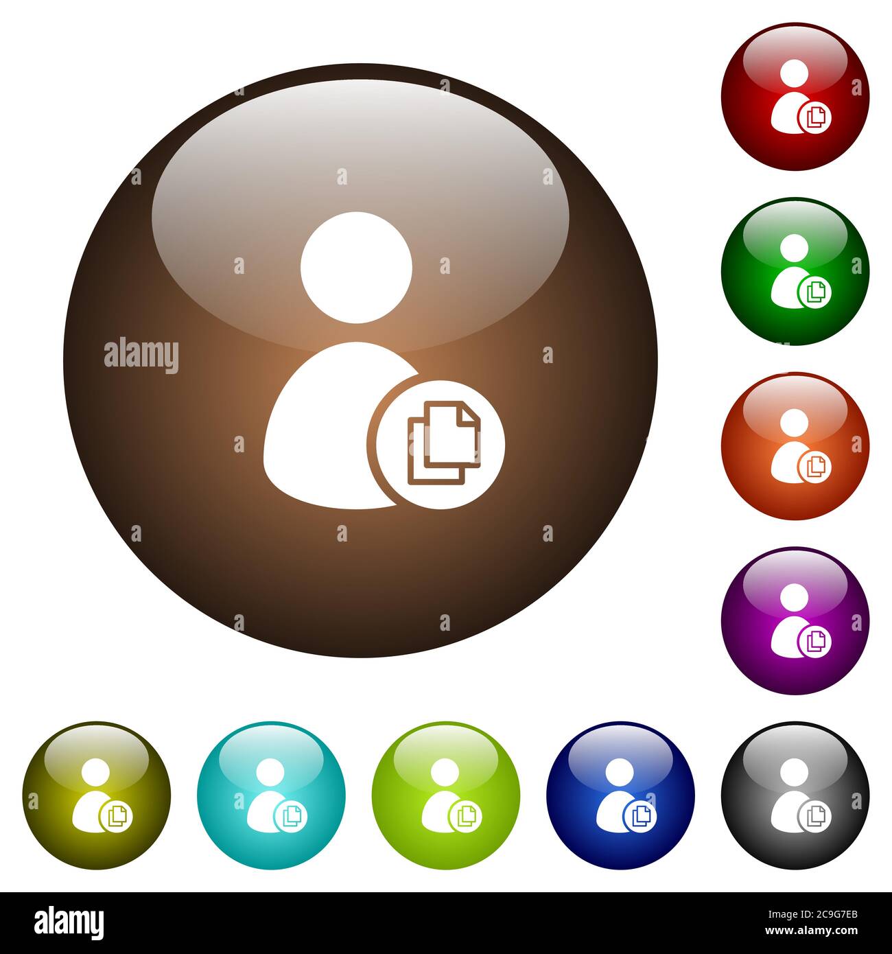 Copy user account white icons on round color glass buttons Stock Vector ...