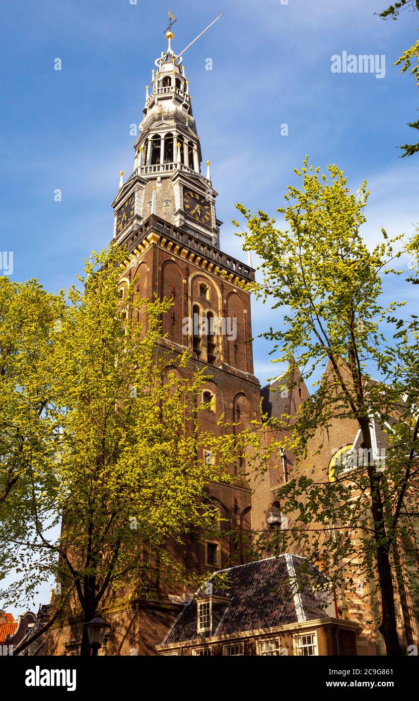 Westerkerk Tower and Prinsengracht Canal, Amsterdam, Netherlands Stock ...
