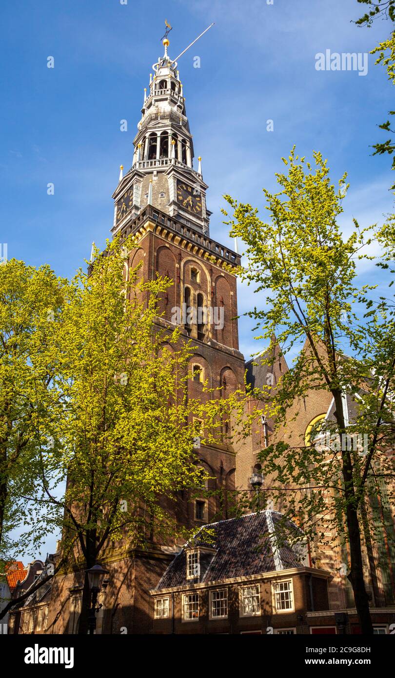 Westerkerk Tower and Prinsengracht Canal, Amsterdam, Netherlands Stock ...