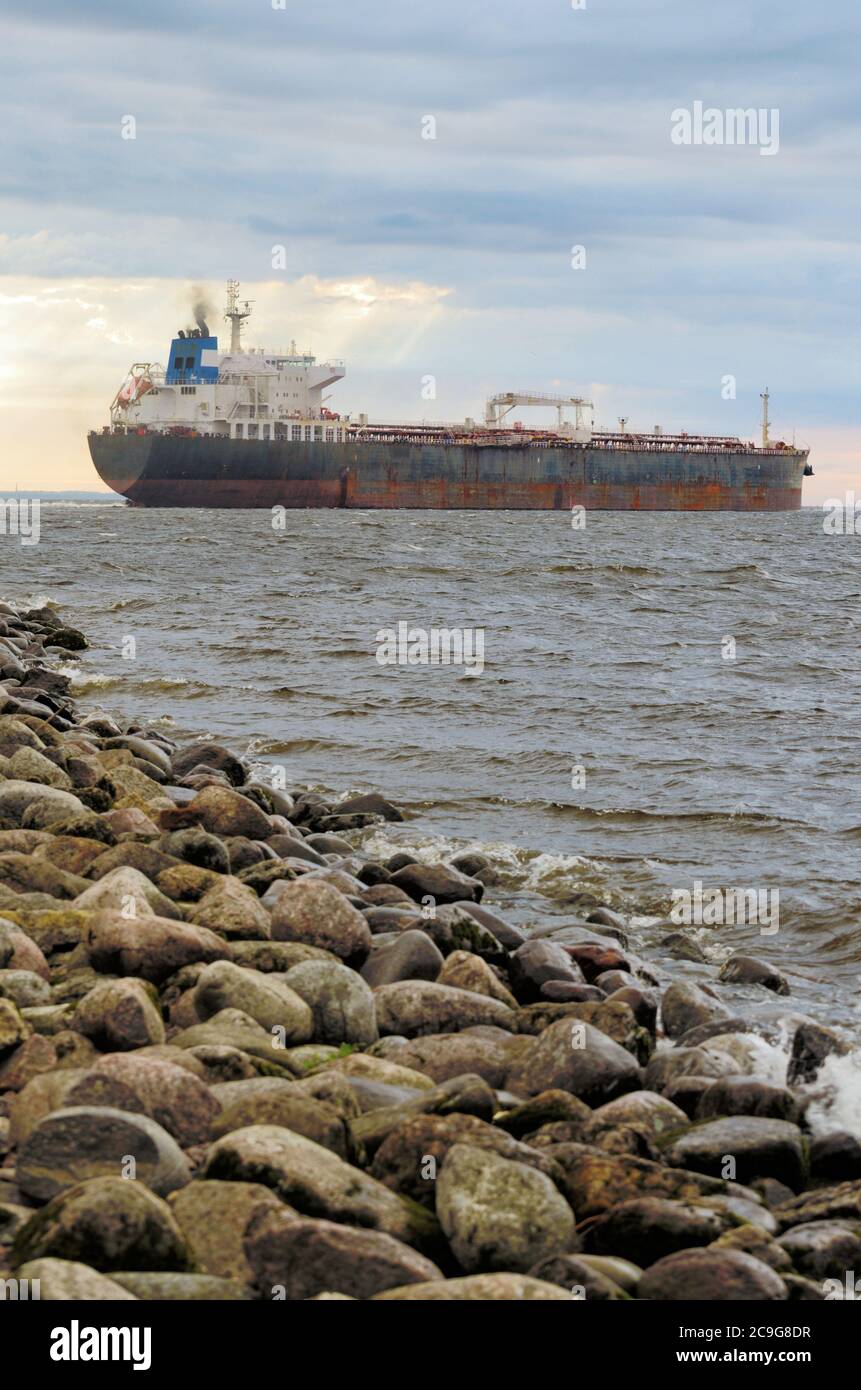 The big ship goes to sea.This is a commercial cargo ship Stock Photo ...