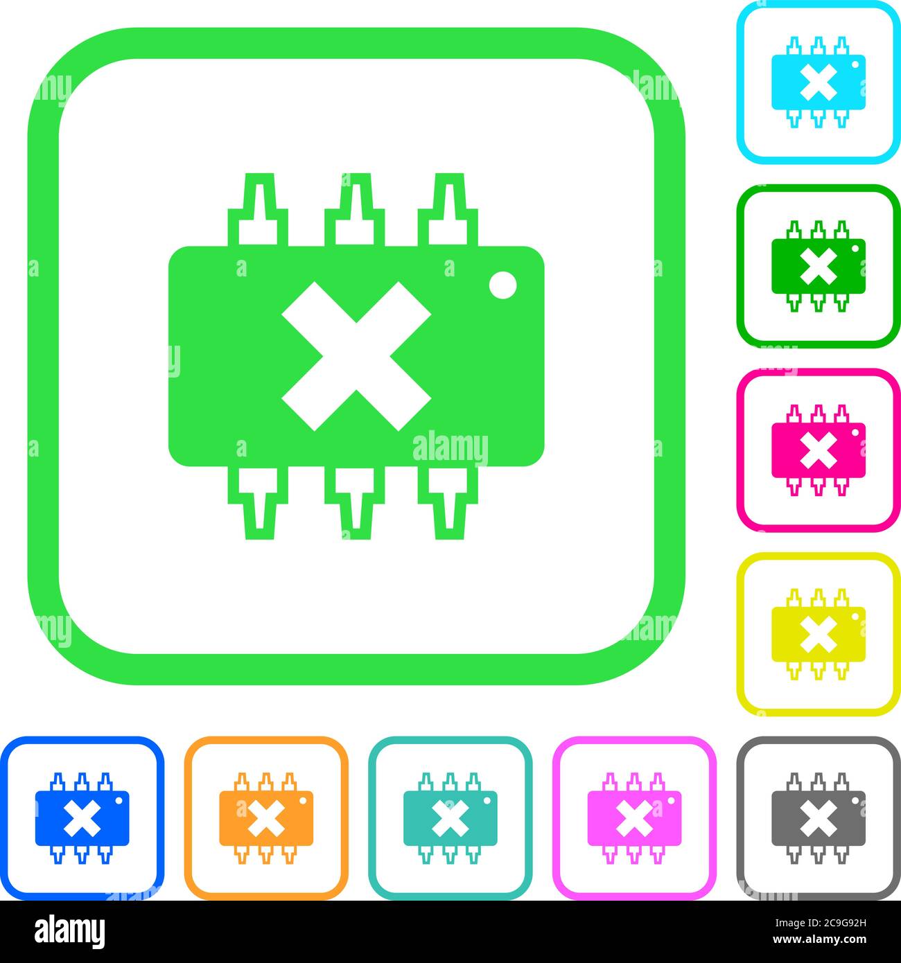 Hardware failure vivid colored flat icons in curved borders on white ...