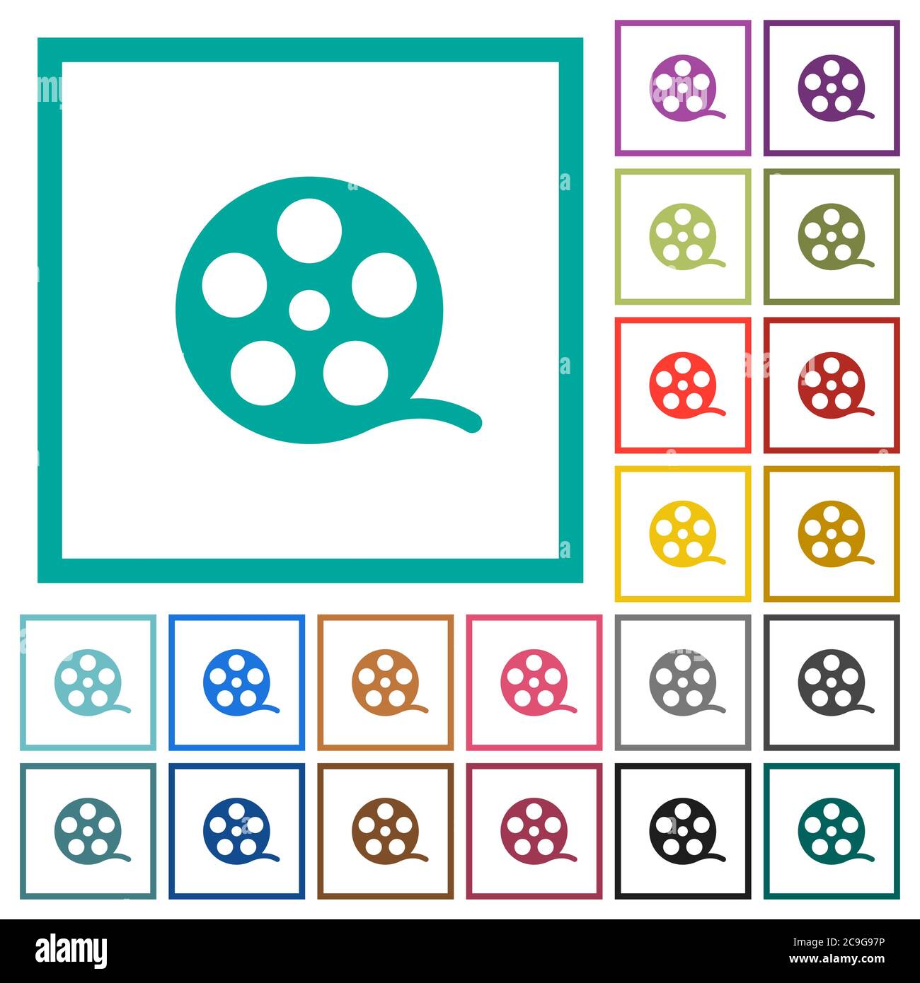 Movie roll flat color icons with quadrant frames on white background ...
