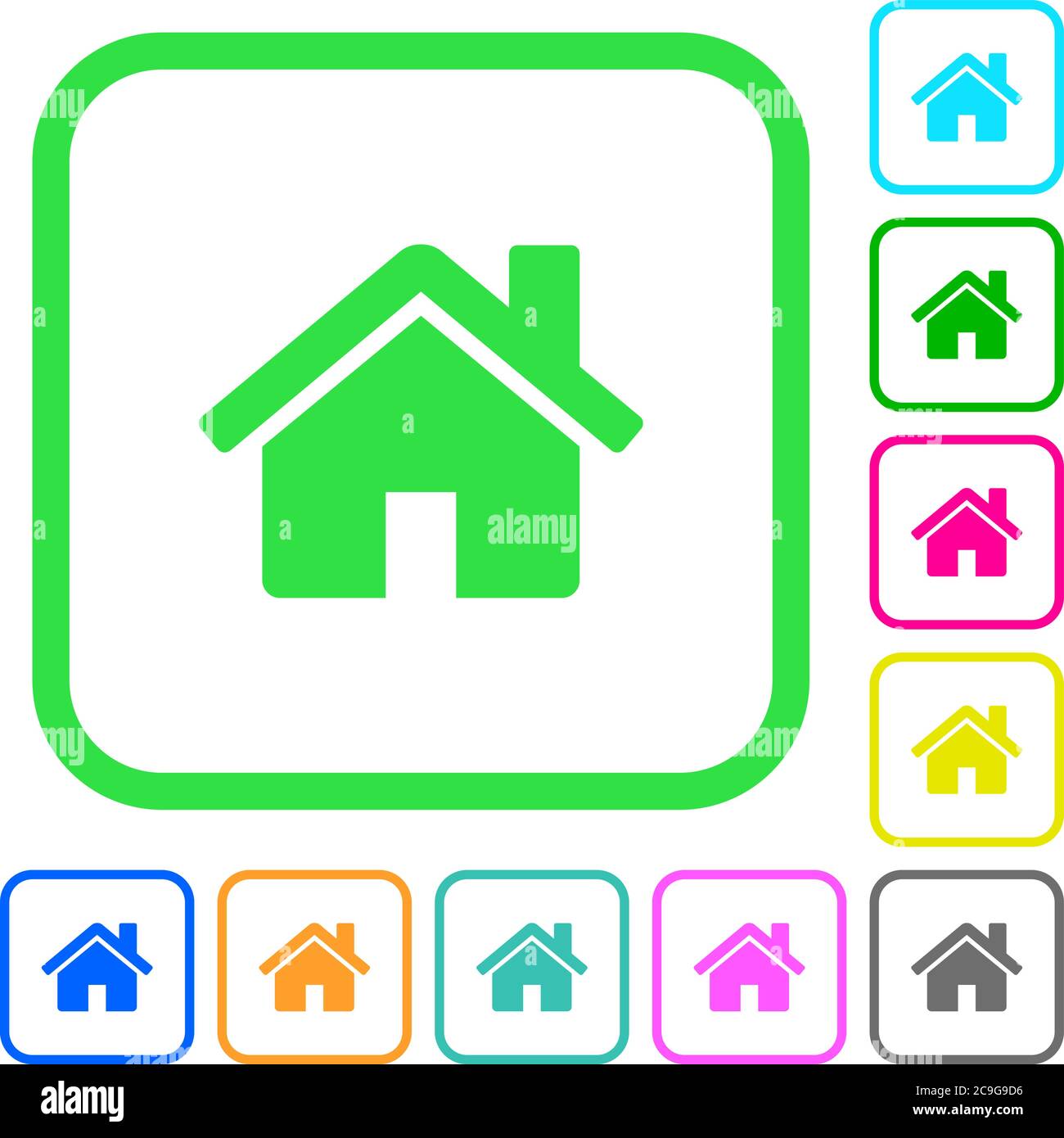 Home vivid colored flat icons in curved borders on white background ...