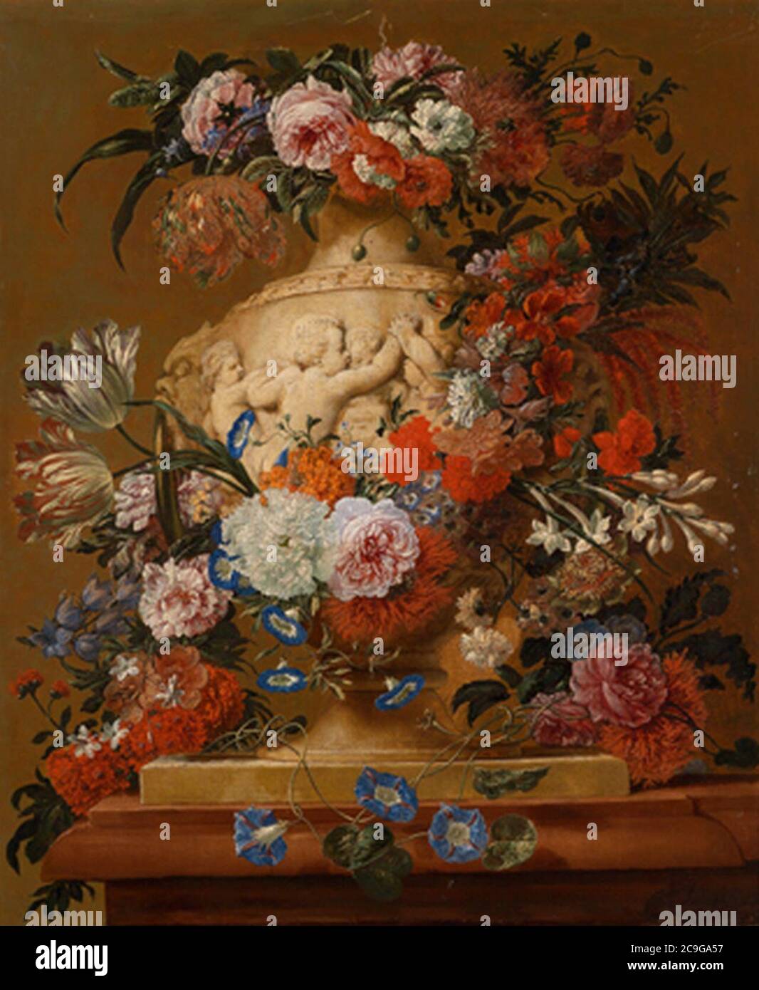 Jan Baptist Bosschaert - Still life with flowers in a sculpted stone ...