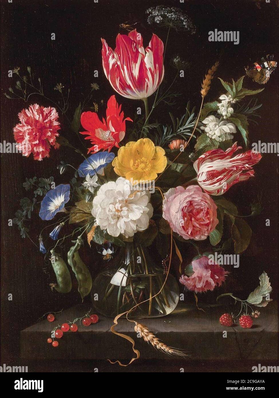 Jan Davidsz. de Heem - Glass Vase with Flowers on a Stone Ledge Stock ...