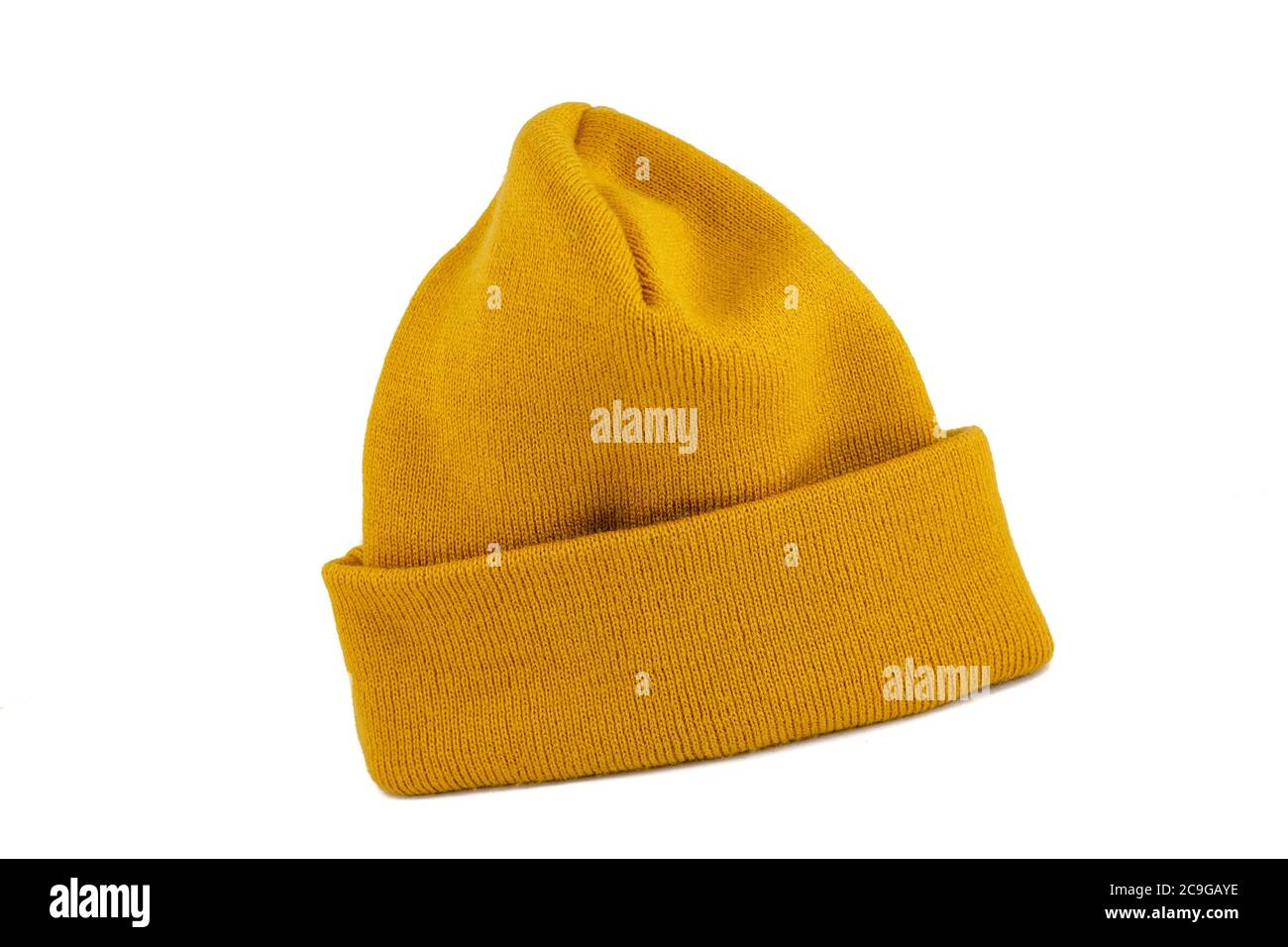 Yellow - Mustard color mercerized knit beret isolated on white ...
