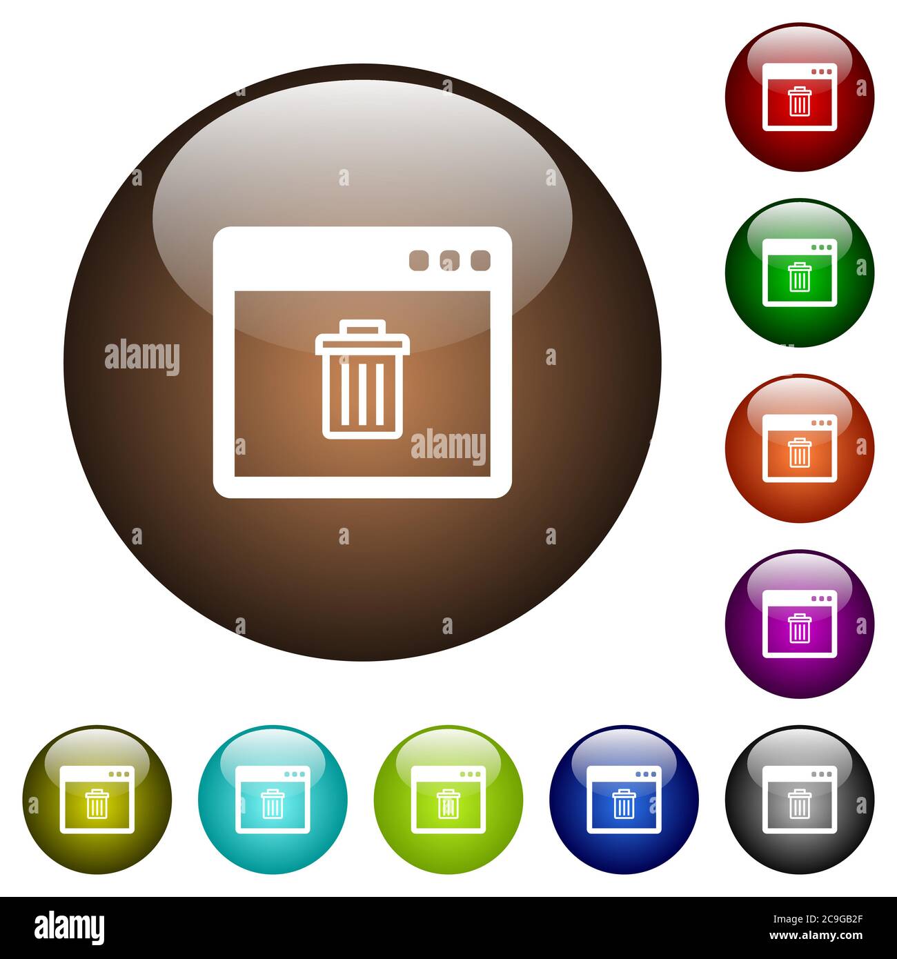Application delete white icons on round color glass buttons Stock ...