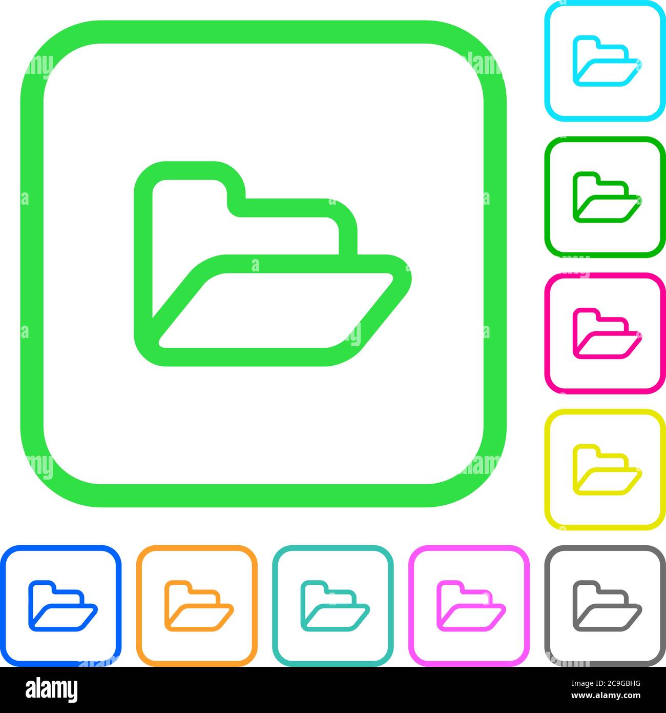 Open folder vivid colored flat icons in curved borders on white ...