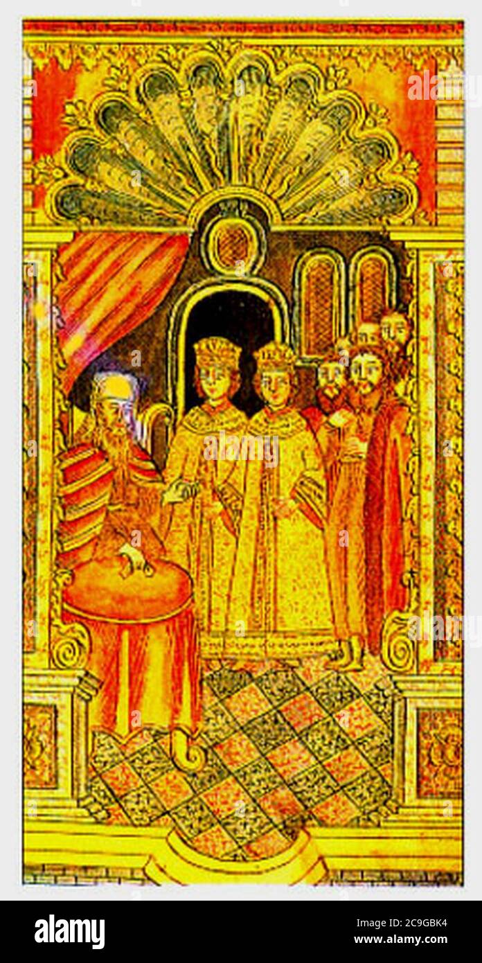 Ivan V and Peter I at patriarch Joachim Stock Photo - Alamy