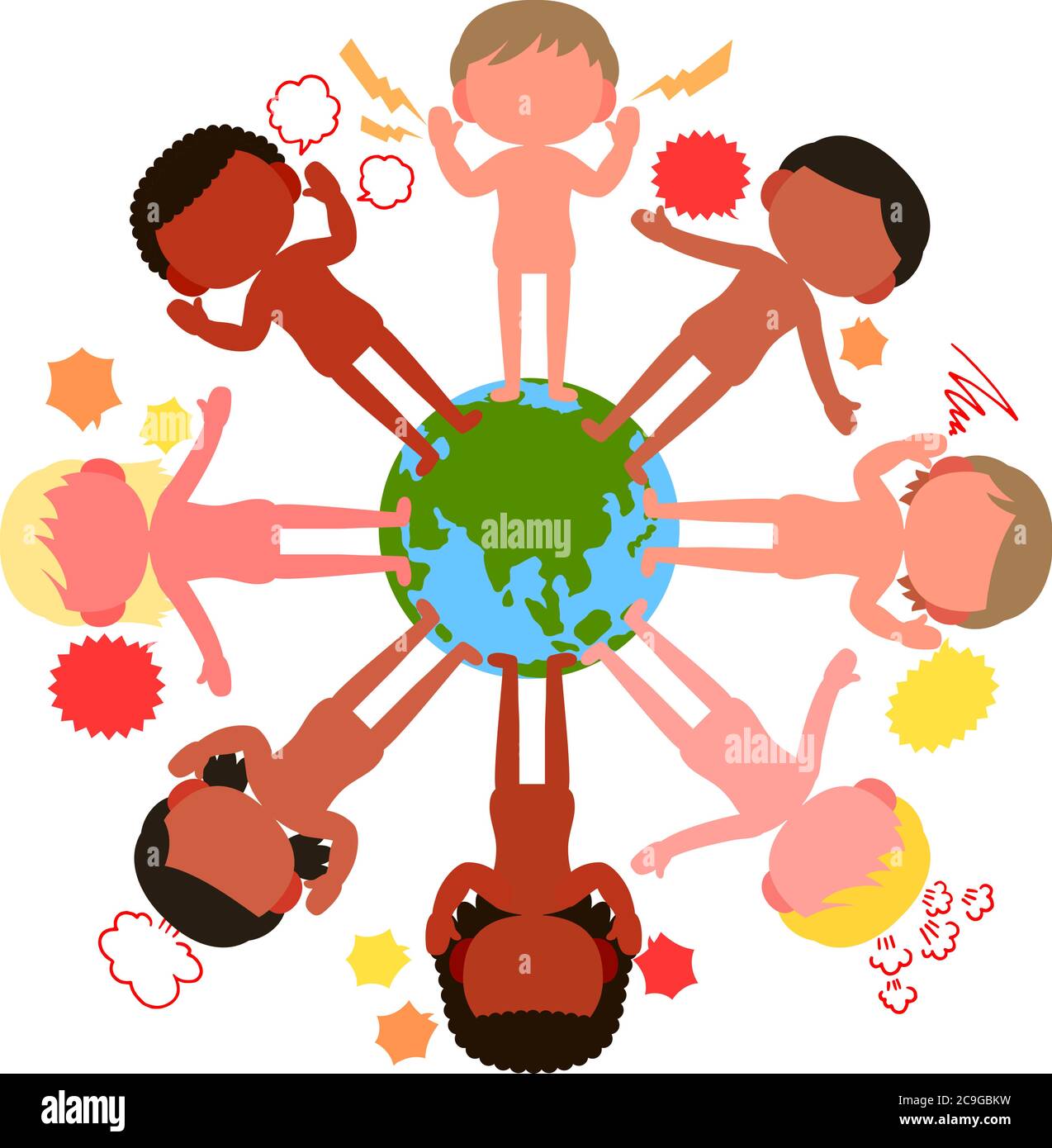 This is a illustration of Faceless children surrounding the earth Stock ...