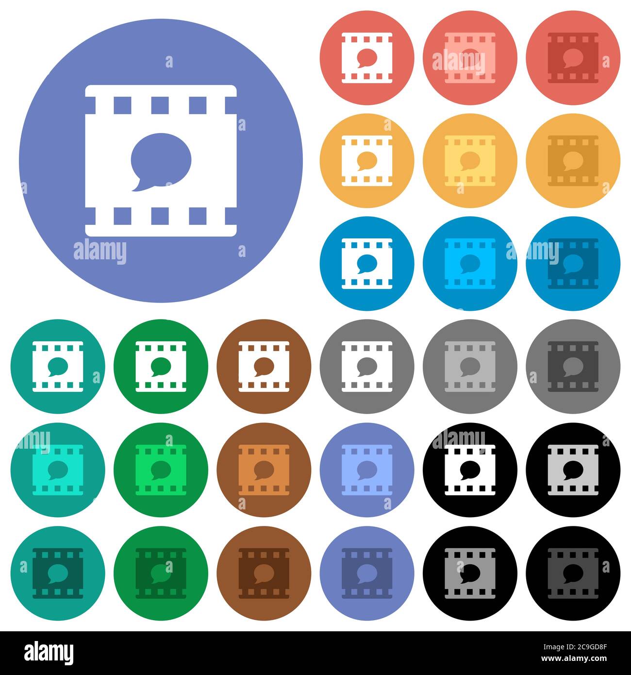 Comment movie multi colored flat icons on round backgrounds. Included ...