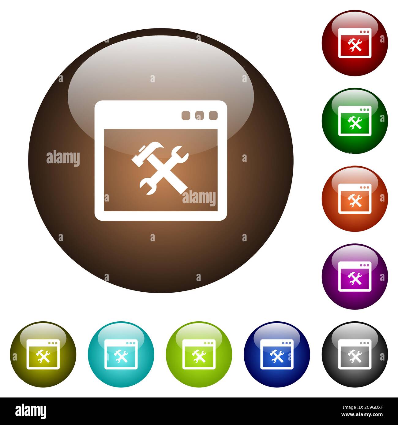 Desktop Tools White Icons On Round Color Glass Buttons Stock Vector