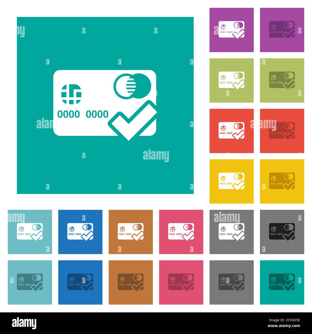 Accept credit card multi colored flat icons on plain square backgrounds ...