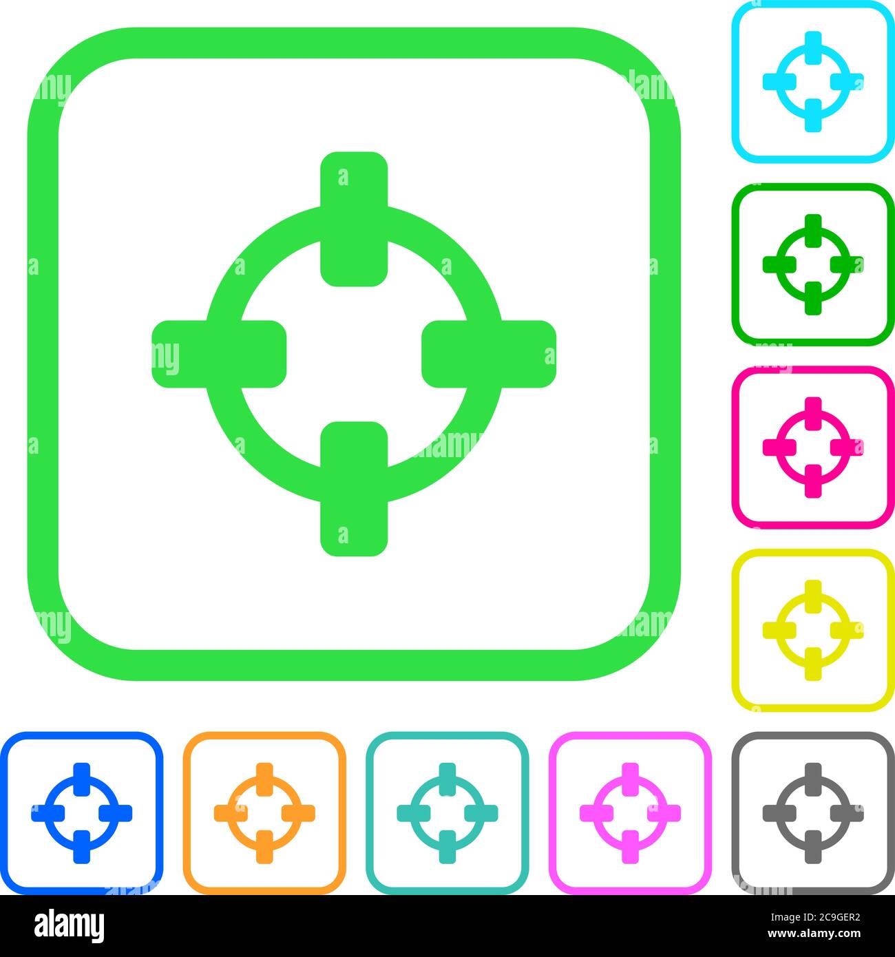 Target vivid colored flat icons in curved borders on white background ...