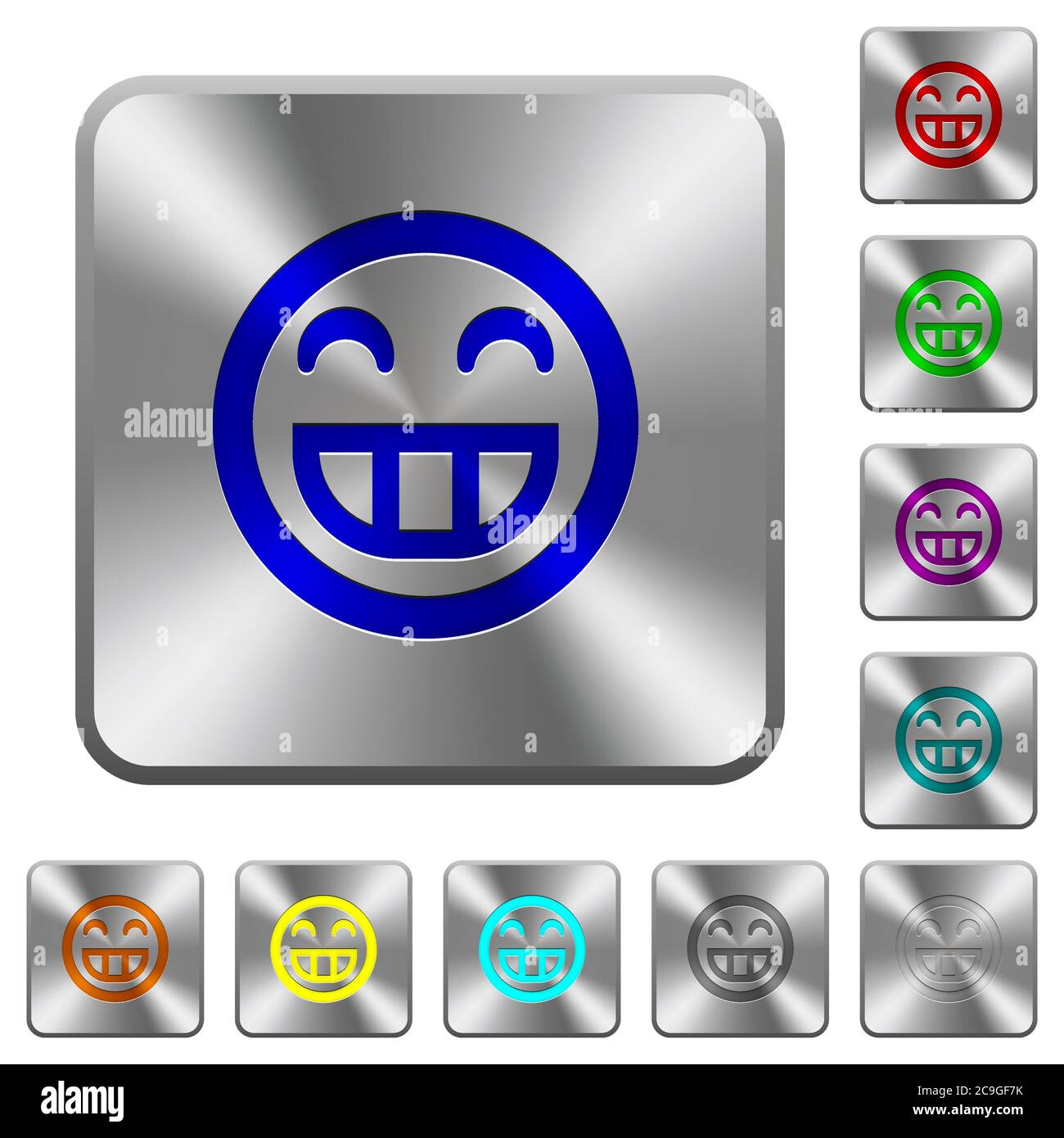 Laughing emoticon engraved icons on rounded square glossy steel buttons ...