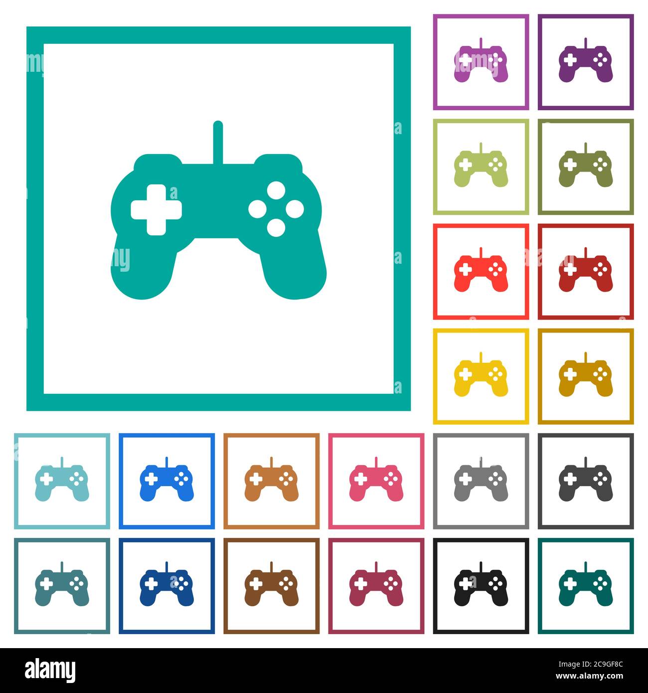Game controller flat color icons with quadrant frames on white ...