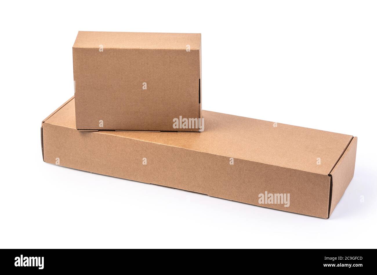 closing a stack of cardboard boxes on a white background with clipping ...