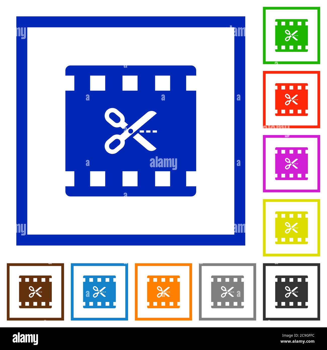 Cut movie flat color icons in square frames on white background Stock ...