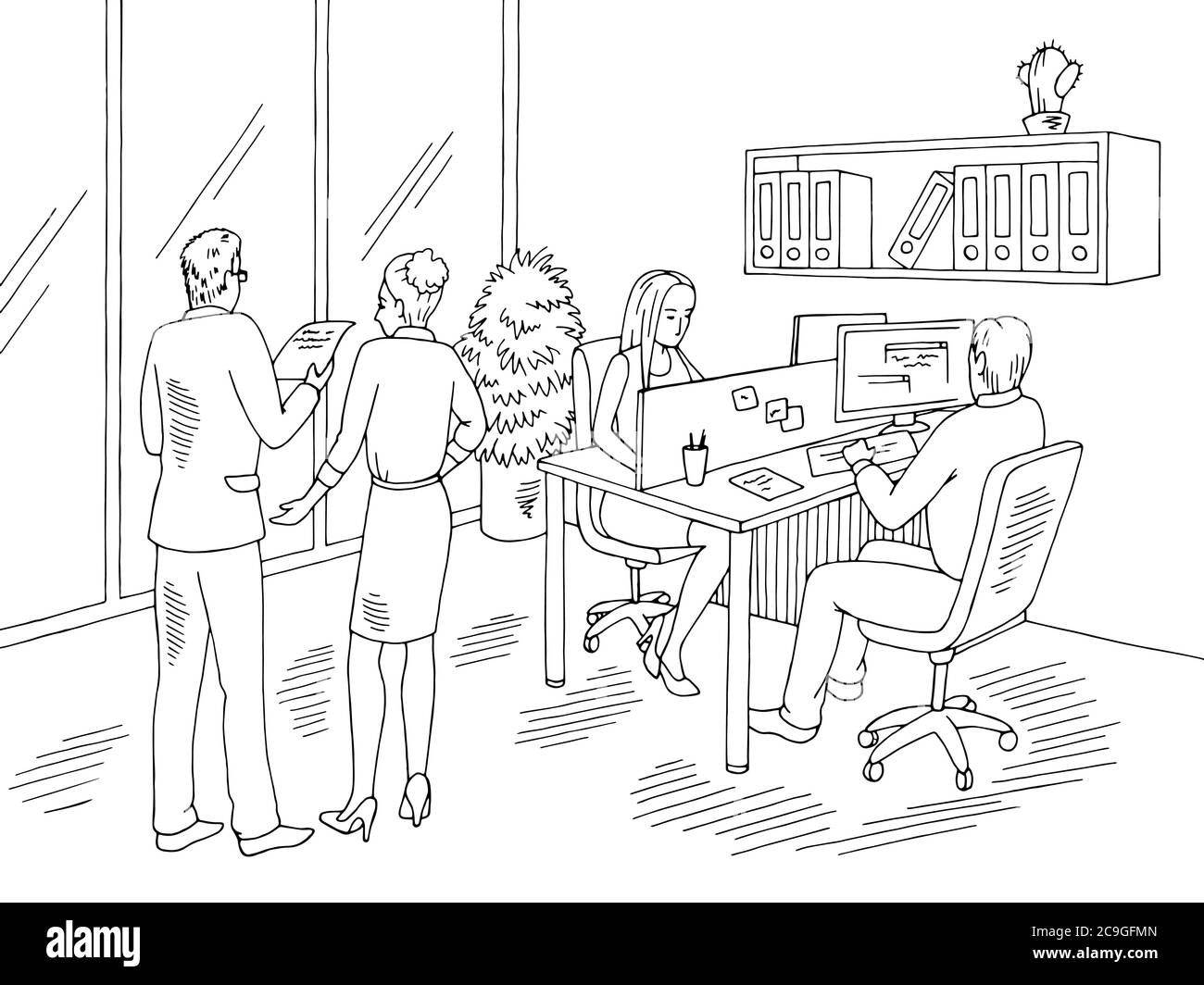 Office Work Clipart Black And White Premium Vector | Illustration Of