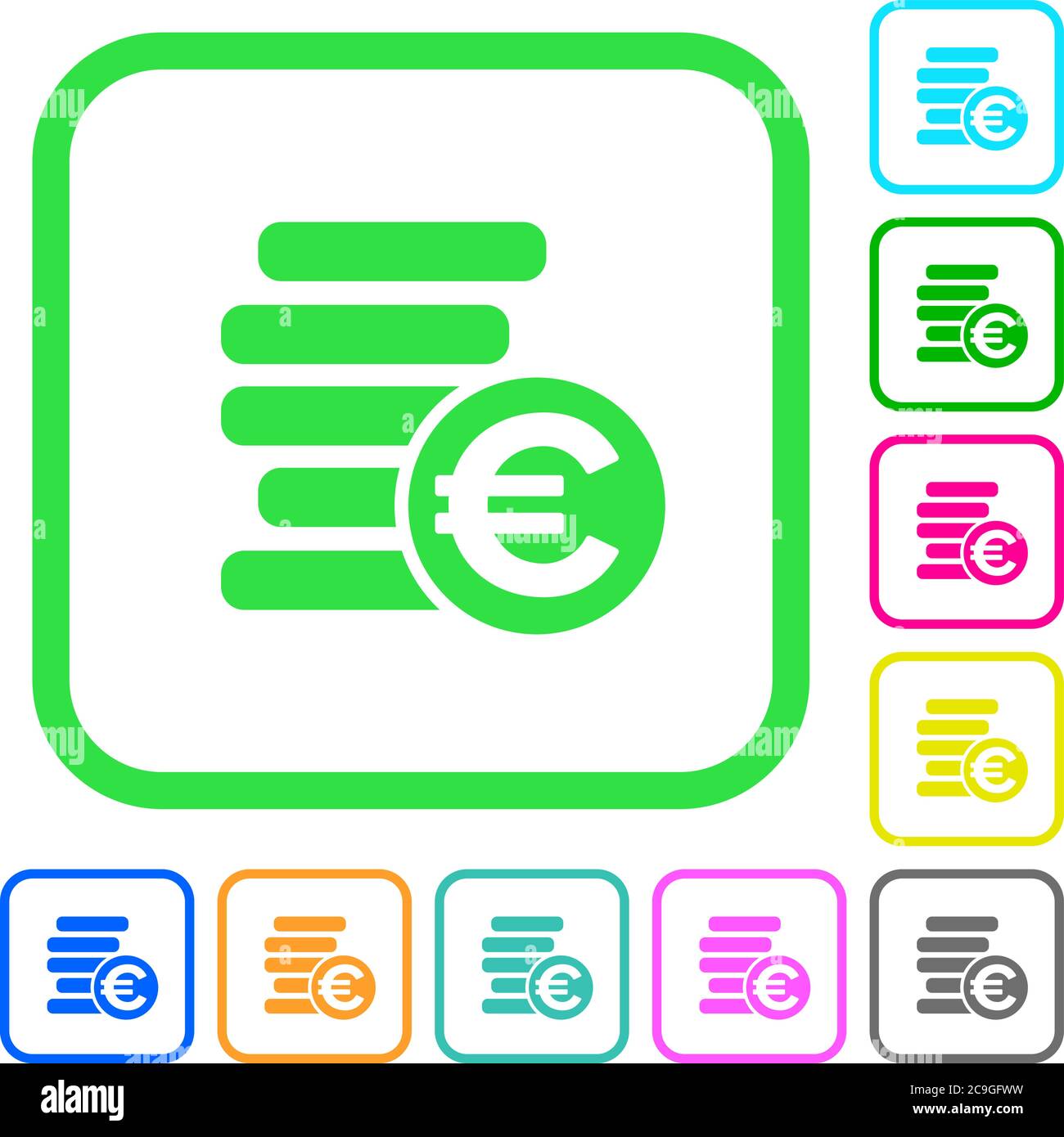 Euro coins vivid colored flat icons in curved borders on white ...