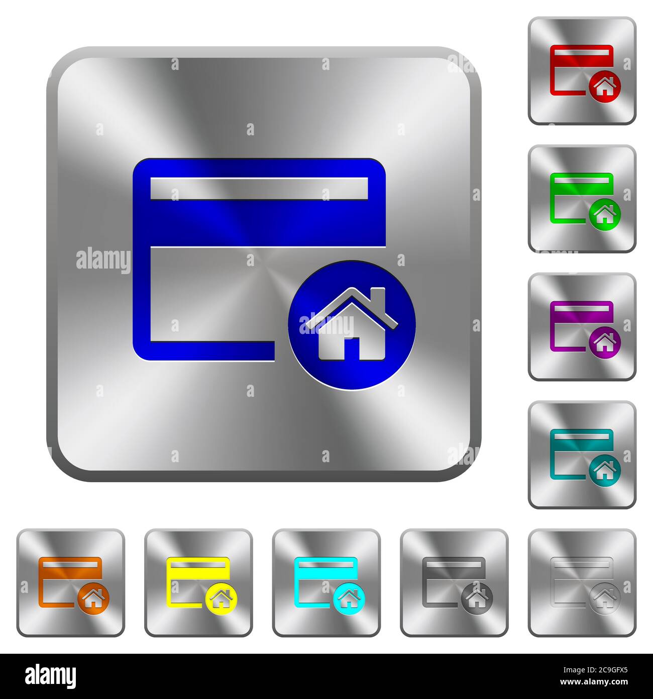 Set credit card as default engraved icons on rounded square glossy ...