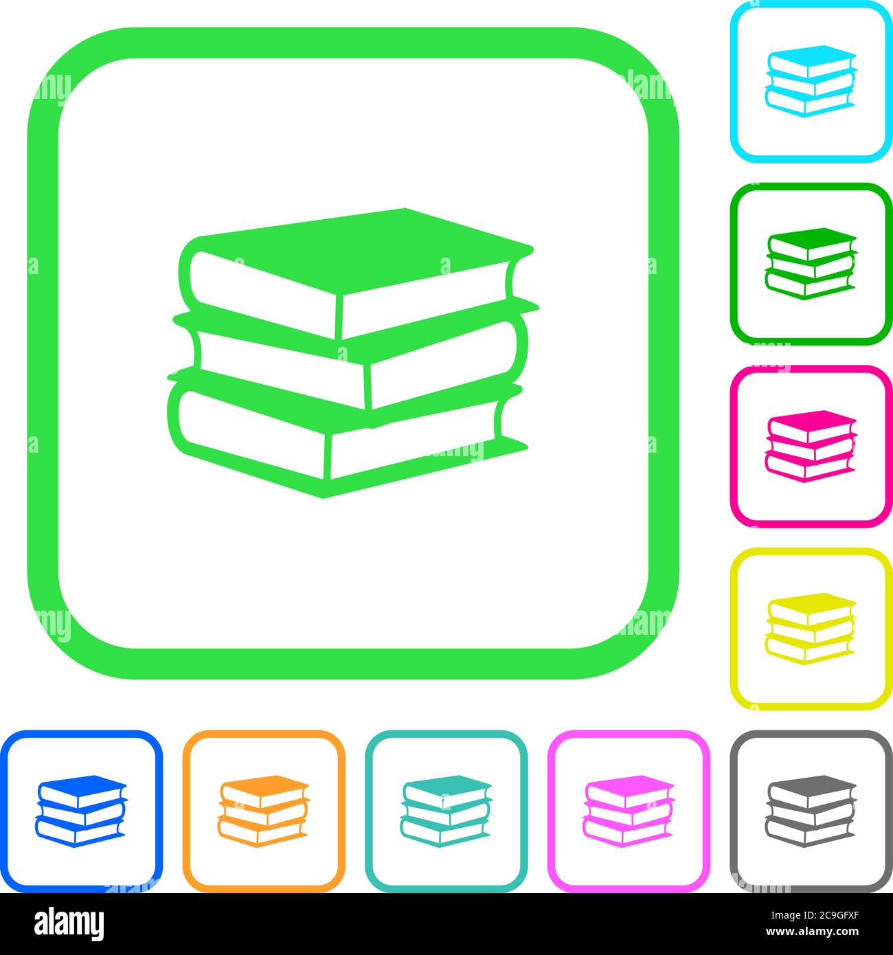 Books vivid colored flat icons in curved borders on white background ...