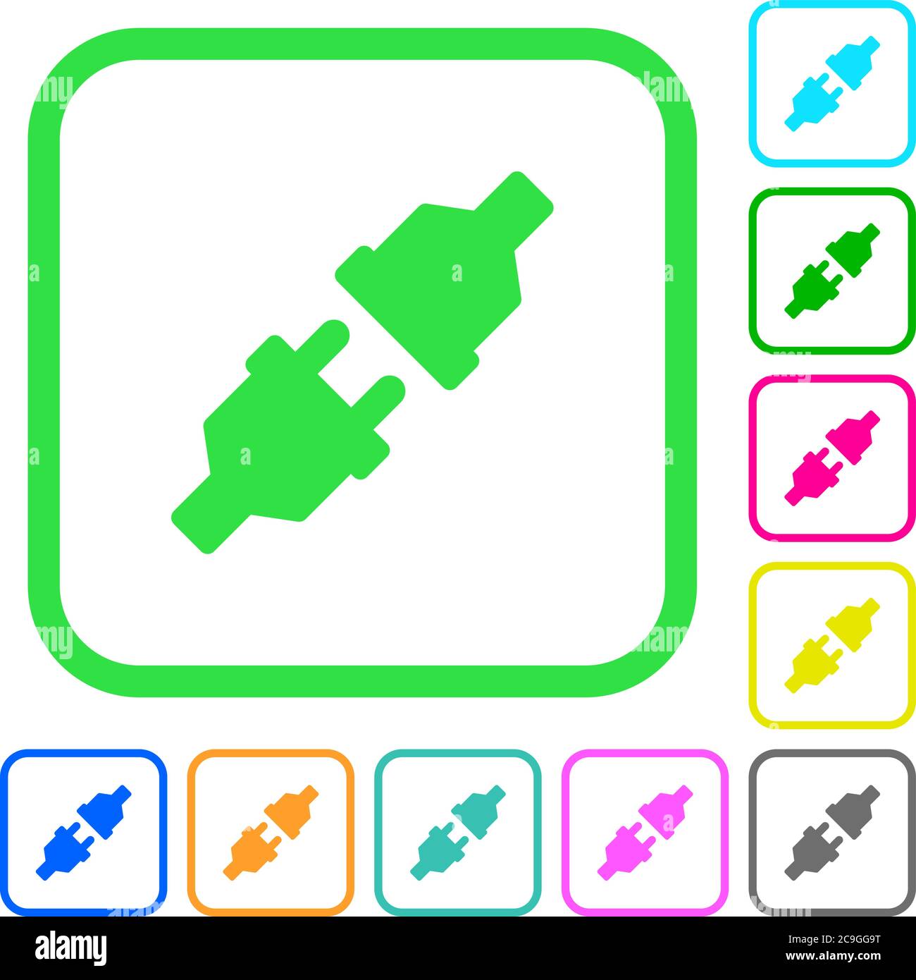 Unplugged power connectors vivid colored flat icons in curved borders ...