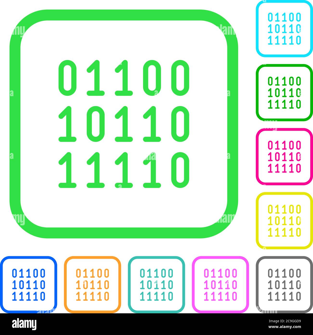Binary code vivid colored flat icons in curved borders on white ...