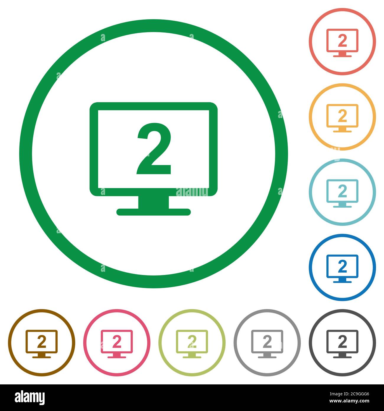 Secondary display flat color icons in round outlines on white ...
