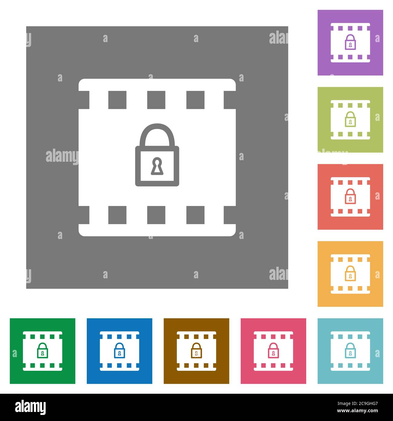 Encode movie flat icons on simple color square backgrounds Stock Vector ...