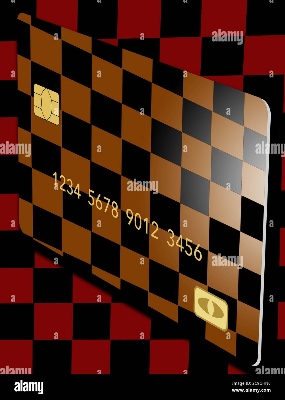 Here is a mock generic credit card or debit card with a checkerboard ...