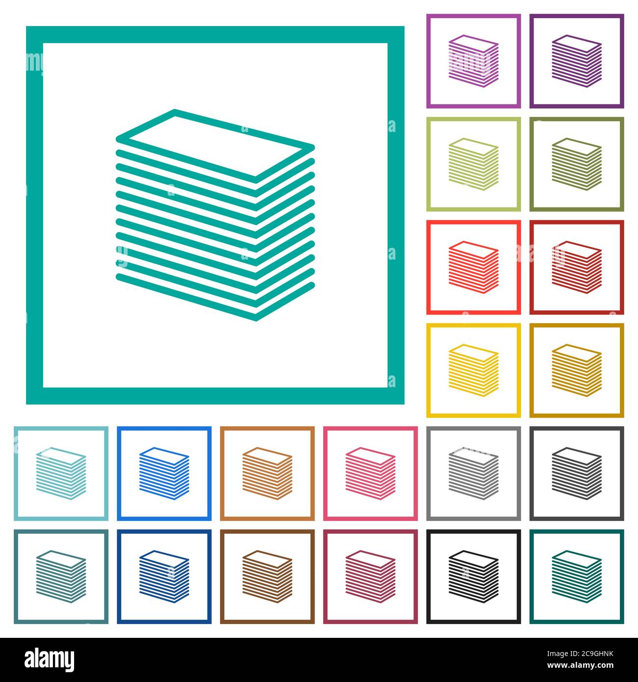 Paper stack flat color icons with quadrant frames on white background ...